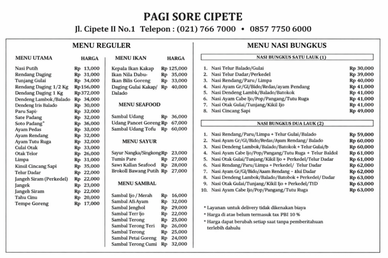Pagi Sore Harga: Daftar Menu dan Harga Terbaru
